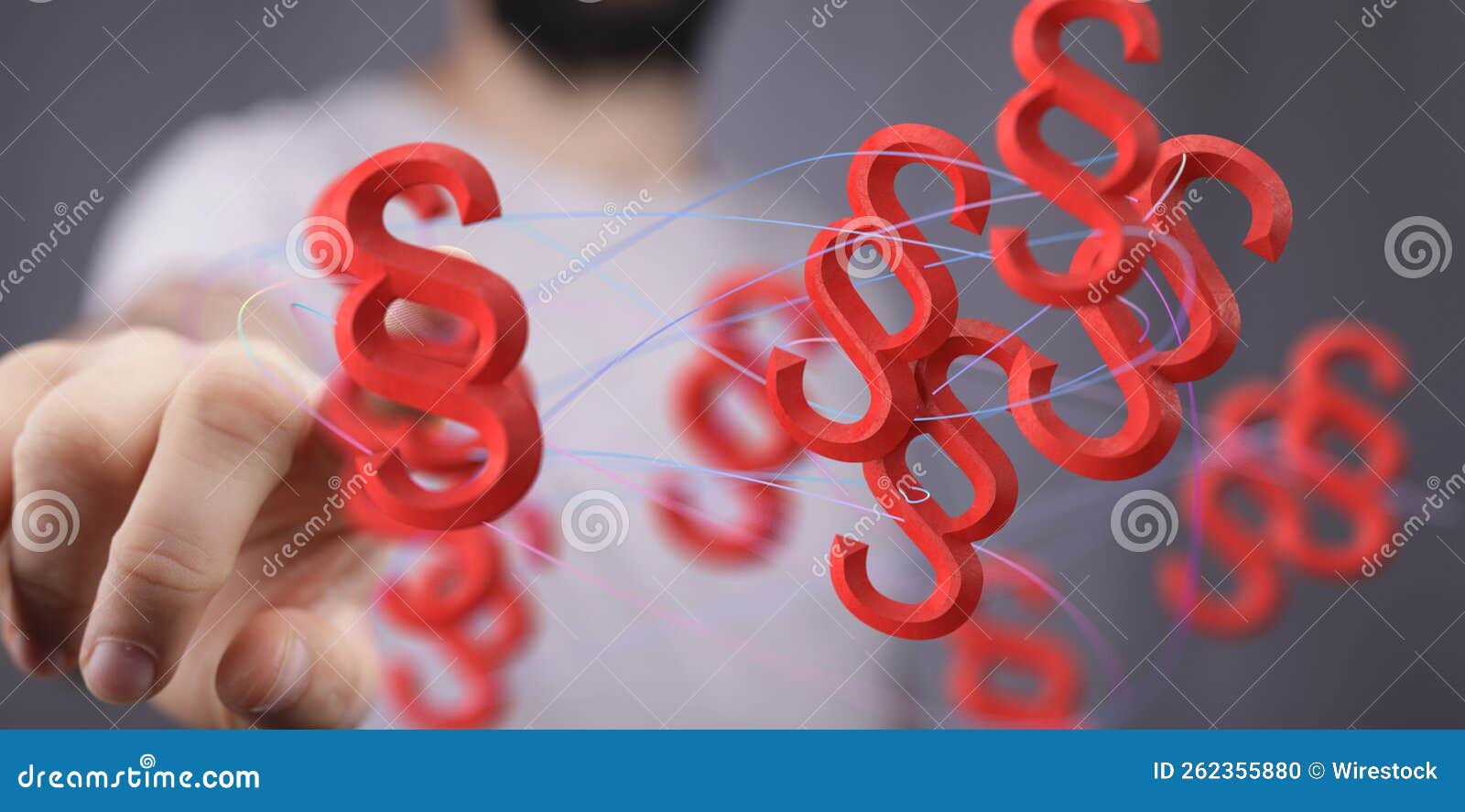 3D Rendering of Red Digital Paragraph Law Symbols Connected by a Blue ...
