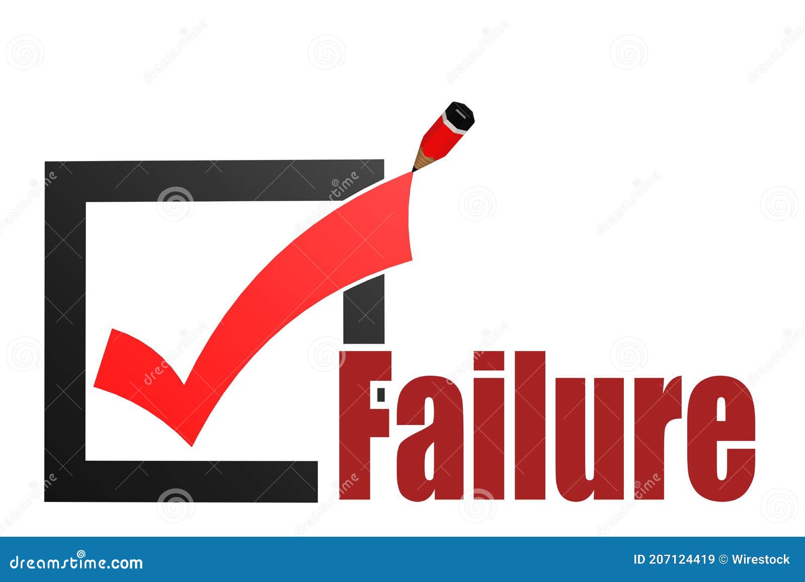 3D Rendering of a Red Failure Word with Check Mark and Pencil Stock ...
