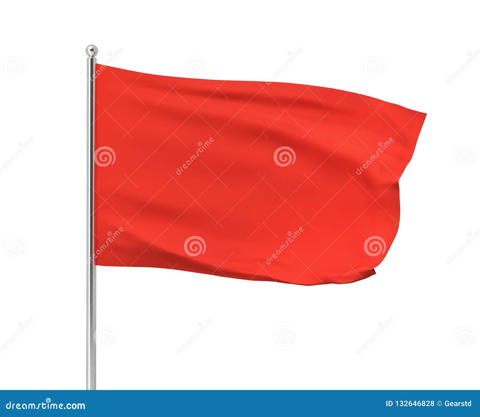 3d Rendering of Red Flag Hanging on Post and Wavering on a White ...