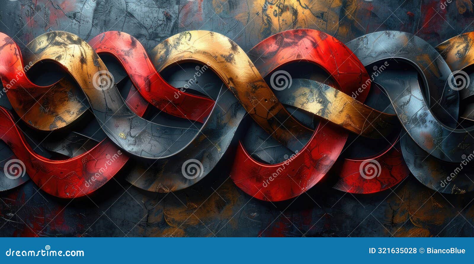 3d Rendering of Red, Gold, and Silver Intertwined Loops on a Dark ...