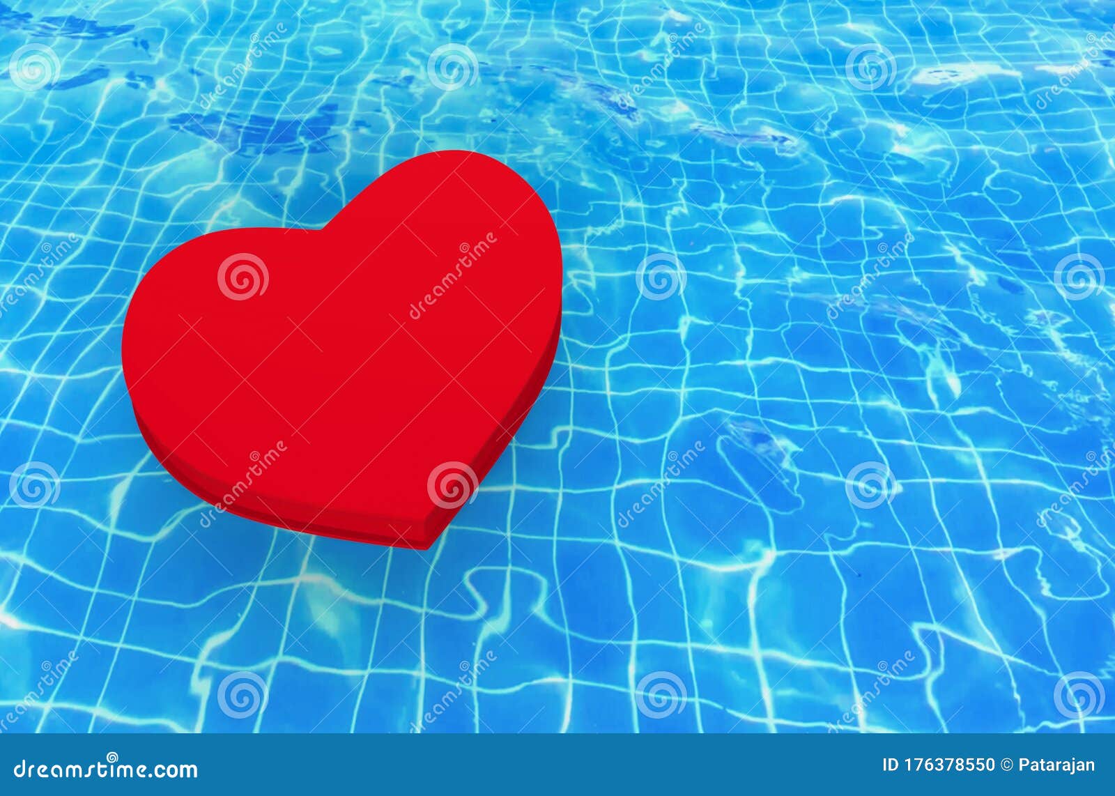 3d Rendering. a Red Heart Floating on Waving Swimming Pool Surface ...
