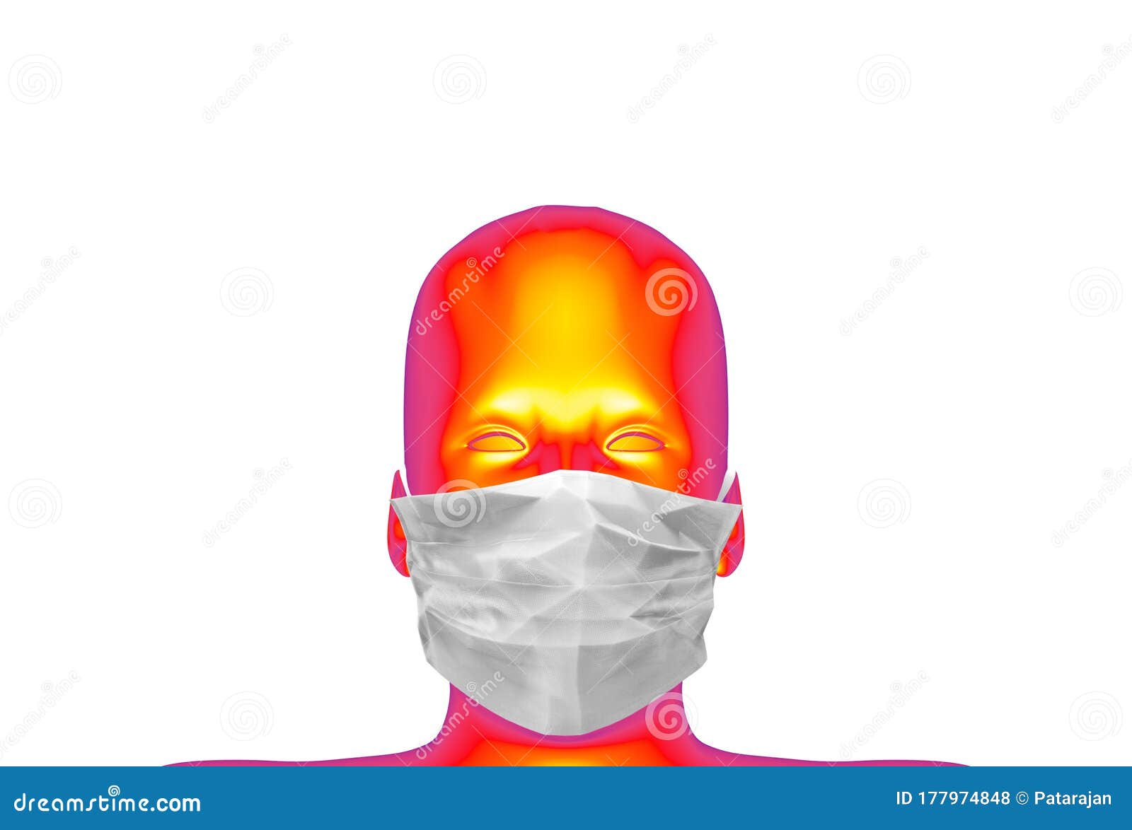 3d Rendering. Red Human Head Wearing White Surgical Face Mask with ...