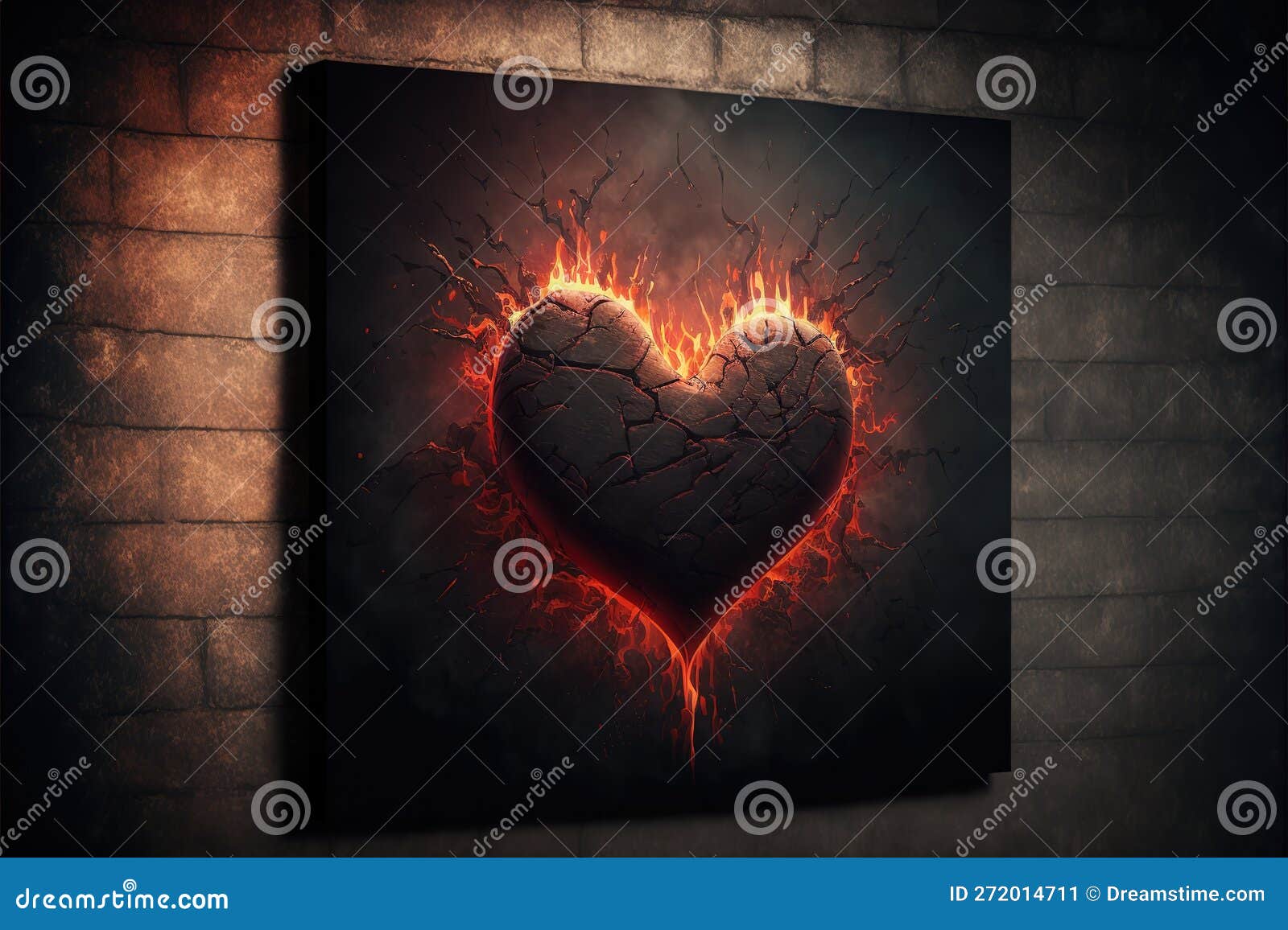 3d Rendering of Red Lighten Heart Shape in Fire Against Grunge Wall ...