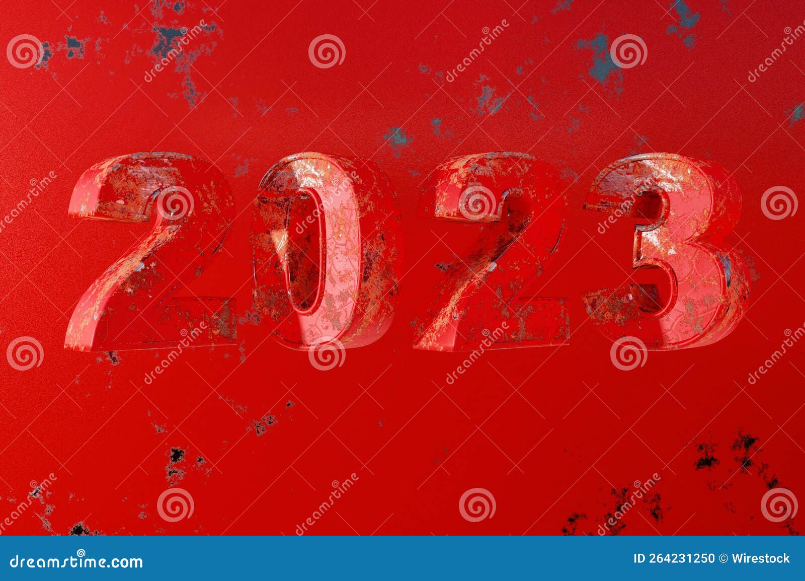 3D Rendering of a Red Metal 2023 Number on Rusty Background Stock ...