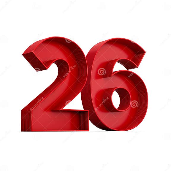 3d Rendering of the Red Number 26 Isolated on the Empty White ...