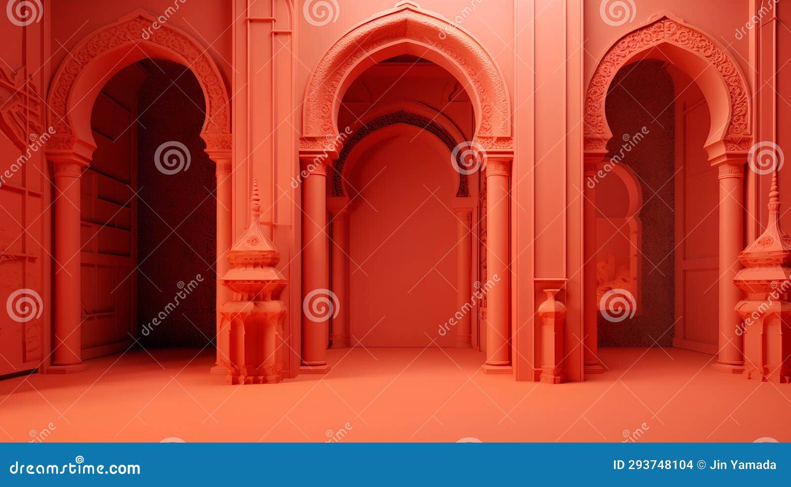 3d Rendering of a Red Palace with Columns and Arches. Stock ...