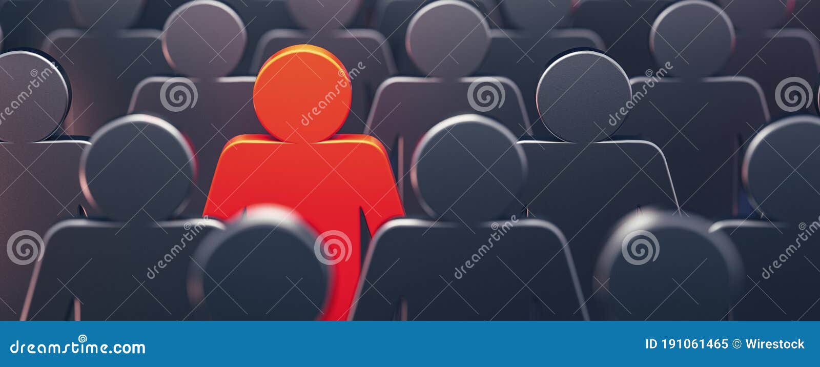3D Rendering of a Red Person in a Crowd of Black Characters - Concept ...