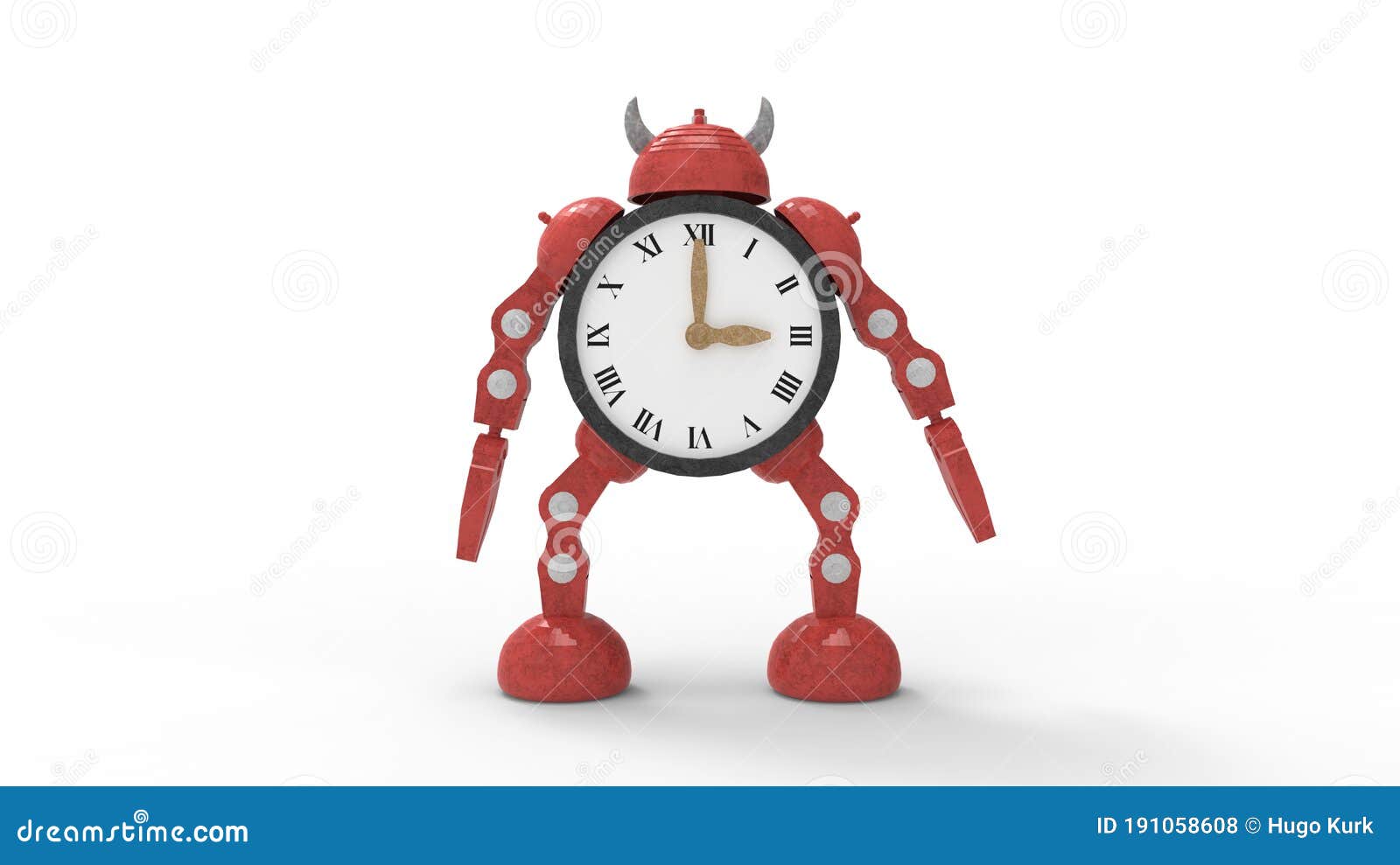 3D Rendering of a Red Robot Clock Doll Figure Scifi Cute Isolated Stock ...