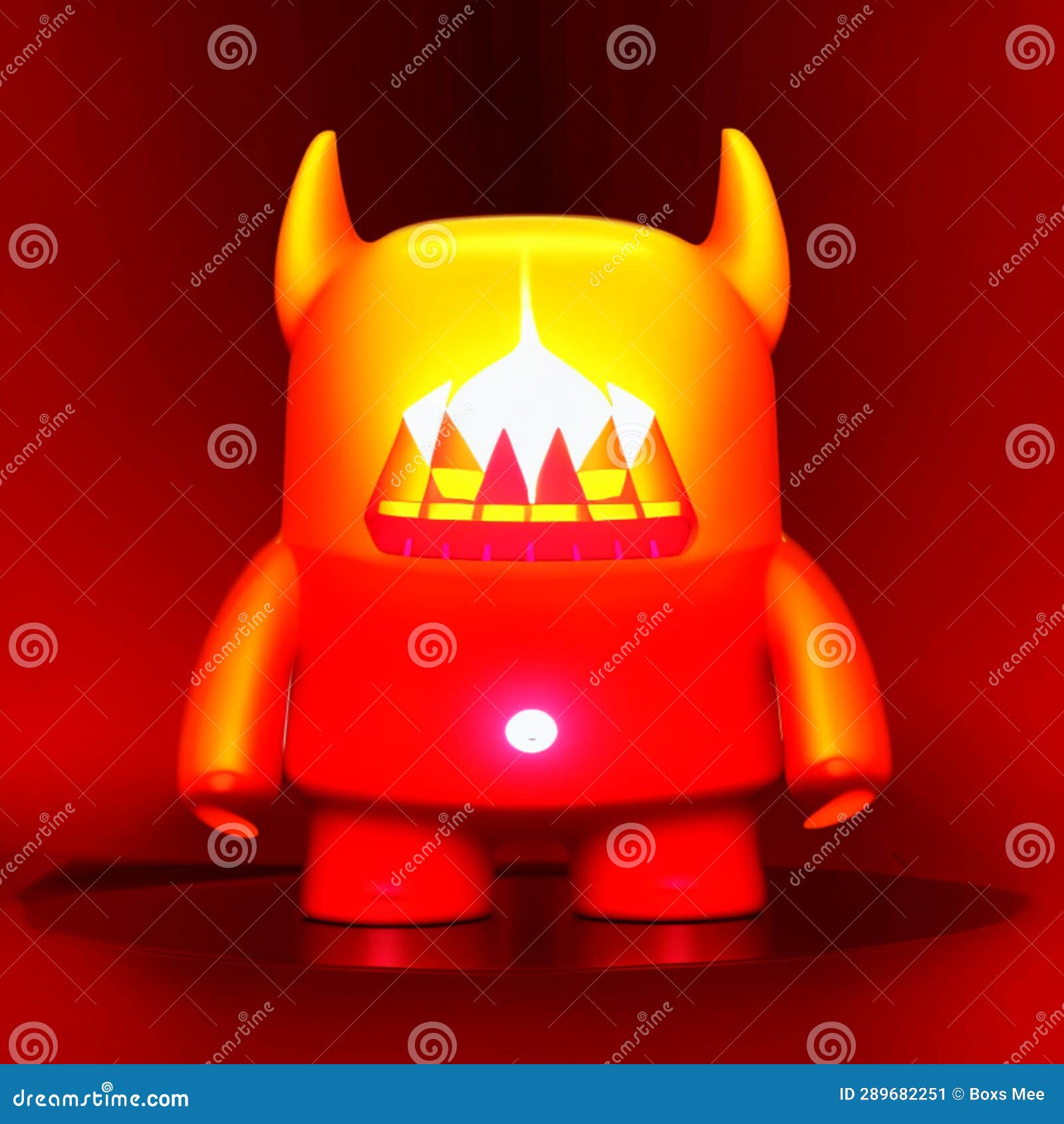 3D Rendering of a Red Robot with Horns and a Candle on a Red Background ...
