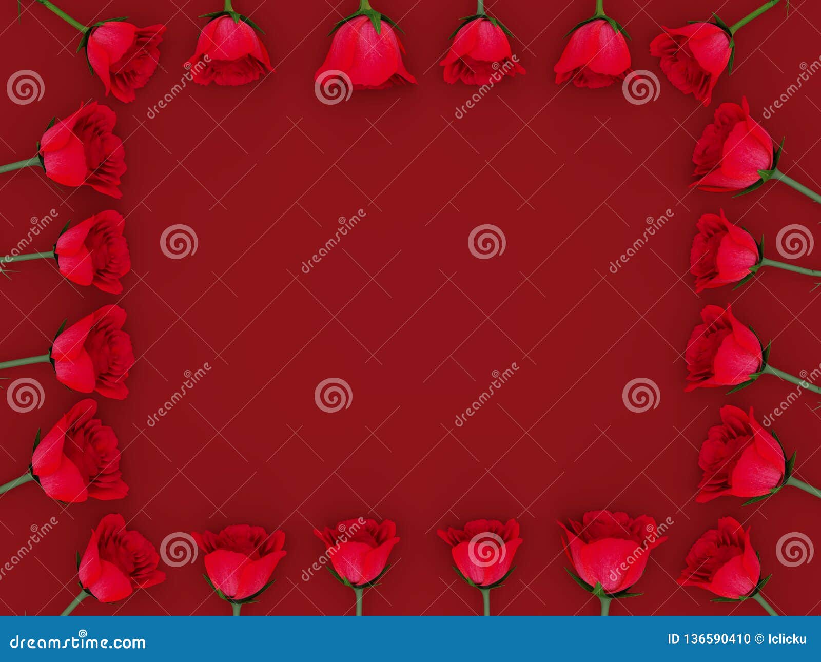 3d Rendering of Red Roses Aligned at All Sides of the Frame with Copy ...