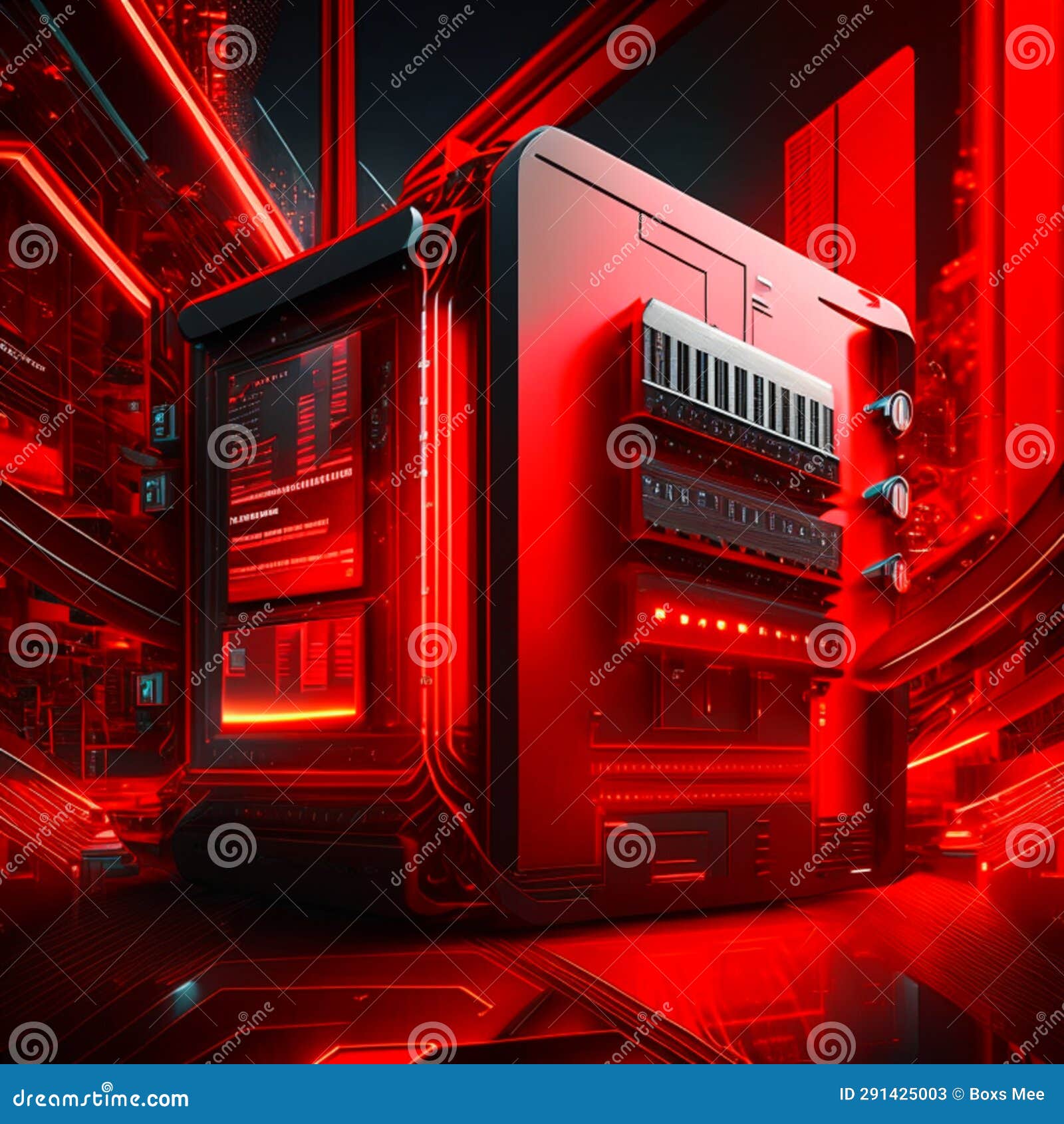 3D Rendering of a Red Server Room with a Red Glow. AI Generated Stock ...
