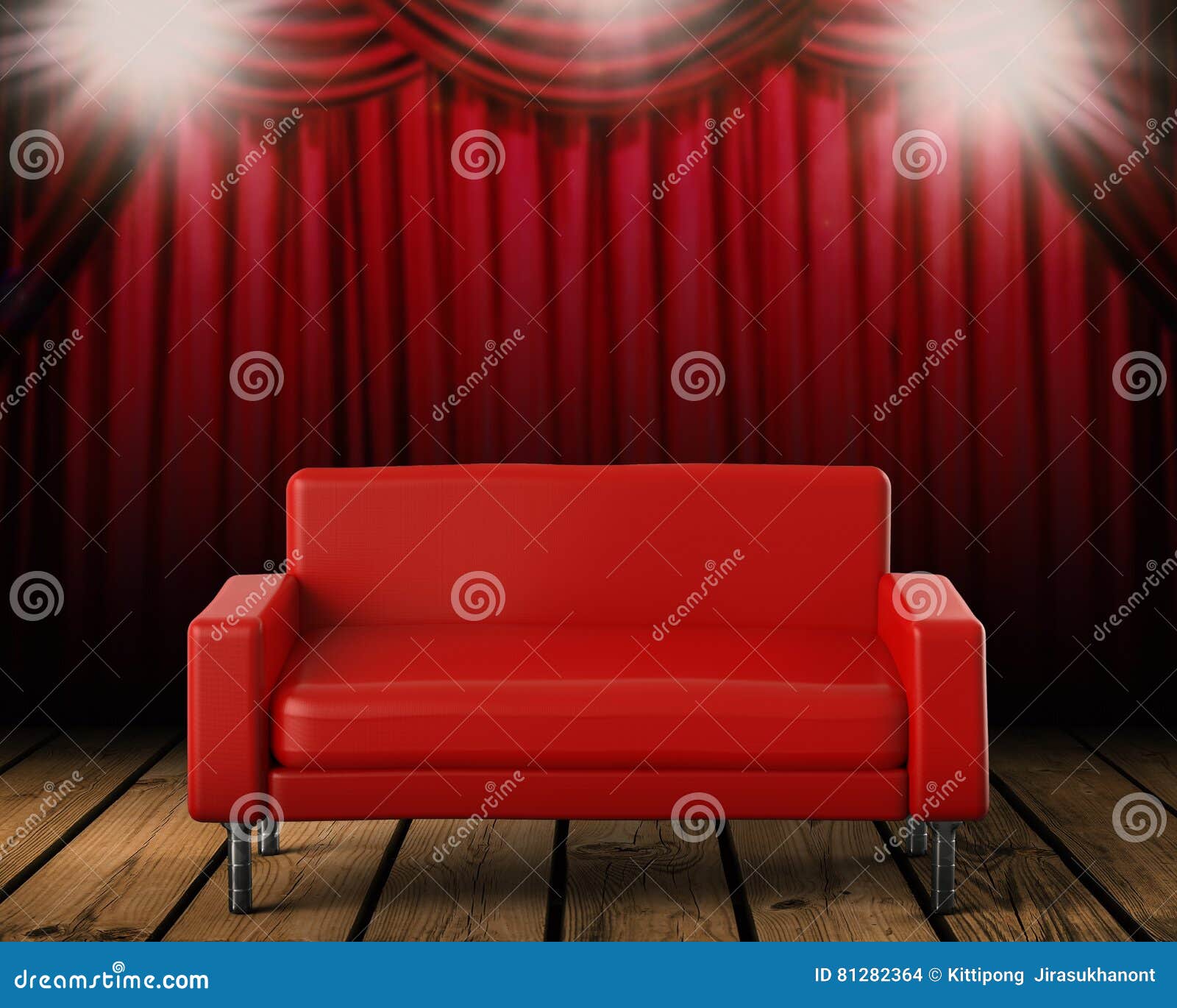 3d Rendering Red Sofa on Stage Stock Illustration - Illustration of ...