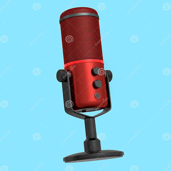 3D Rendering of Red Studio Condenser Microphone Isolated on Blue ...