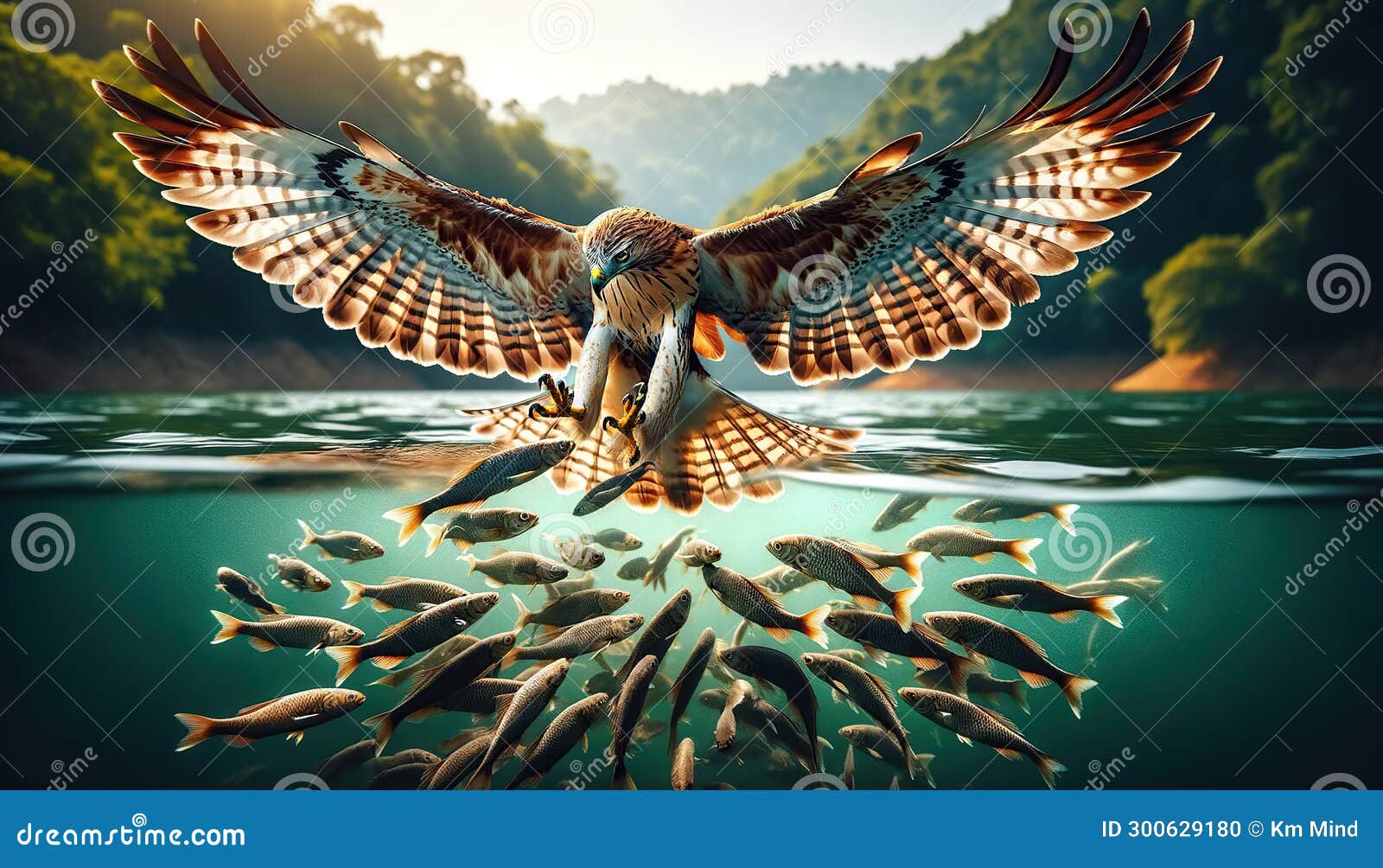 3d Rendering of a Red-tailed Hawk with Fish in the Water. Generative AI ...
