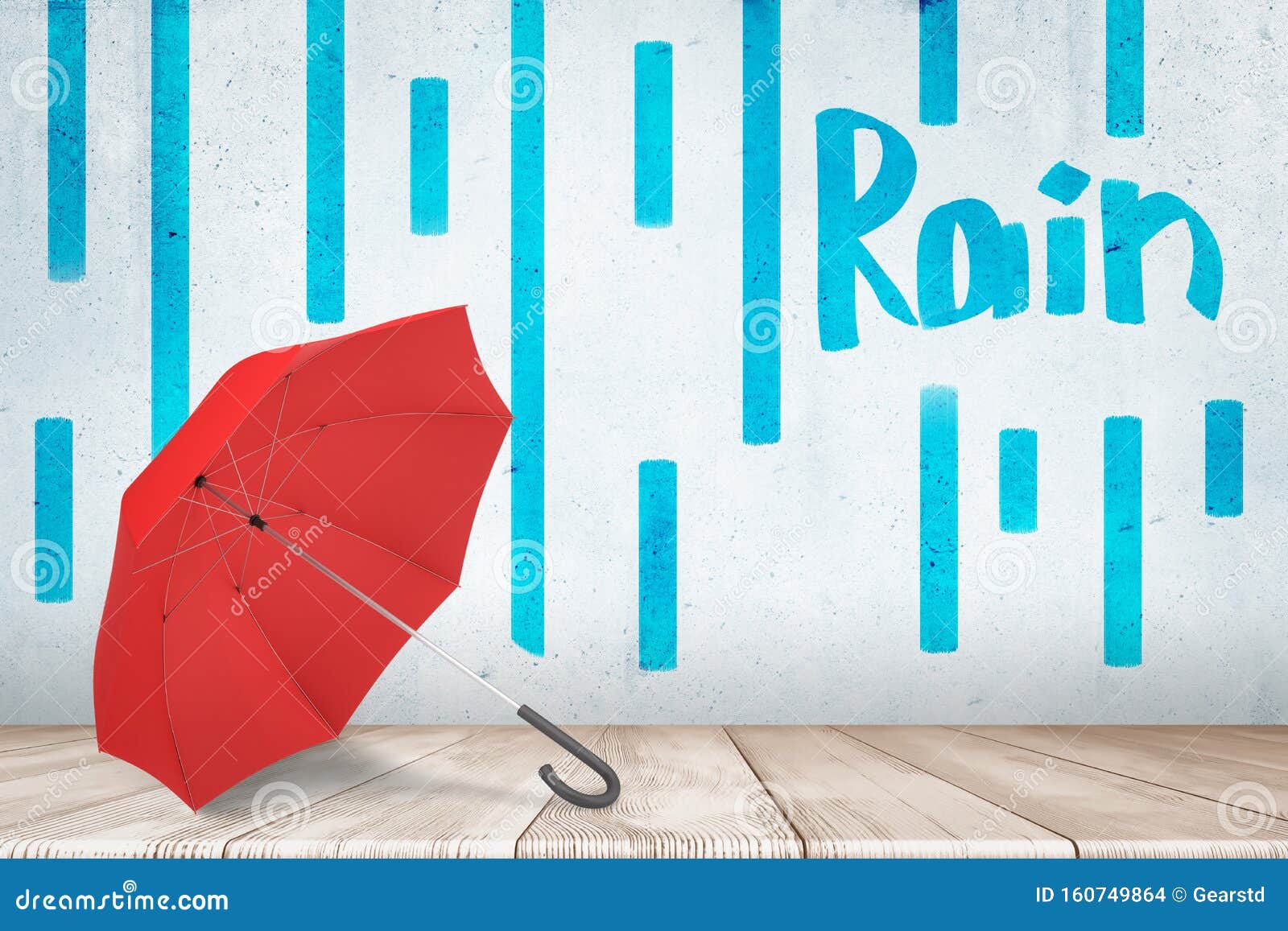 3d Rendering of Red Umbrella with Blue `Rain` Sign and Hand Drawn Rain ...