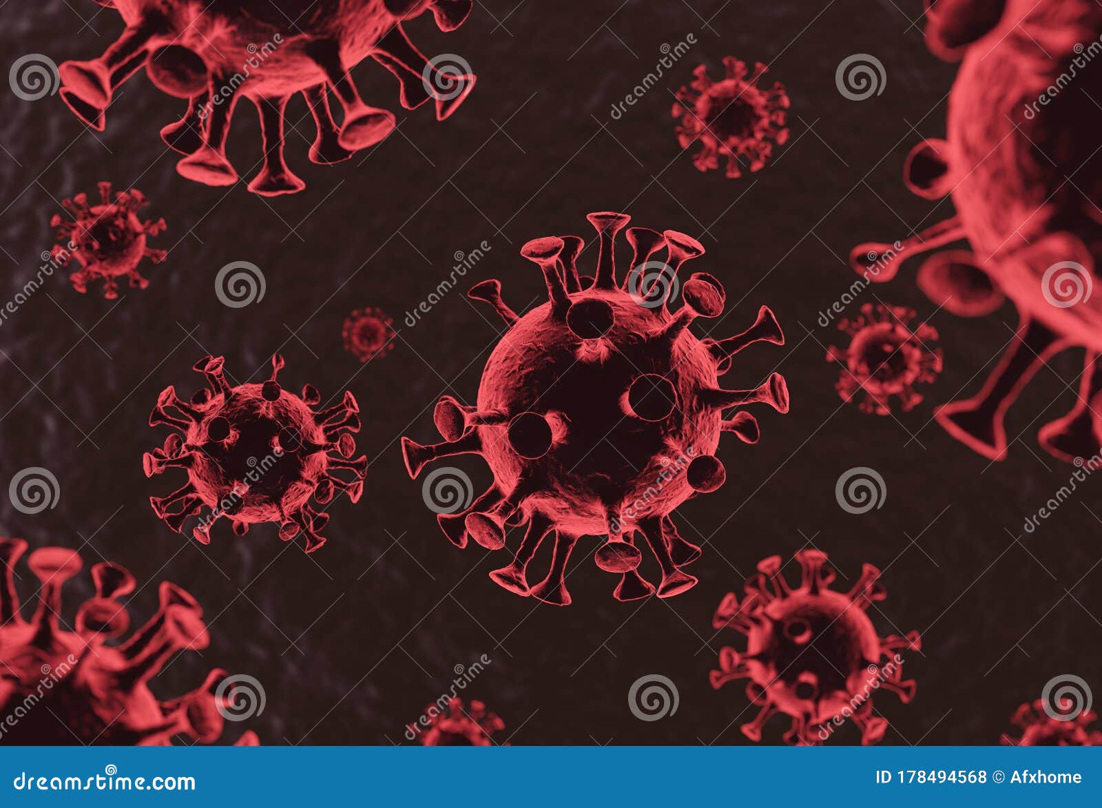 3D Rendering Red Virus Floating in a Cellular Environment. Attention ...