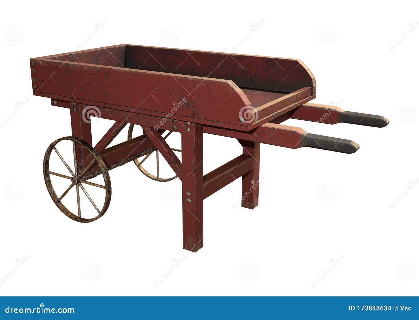 3D Rendering Red Wheelbarrow on White Stock Illustration - Illustration ...