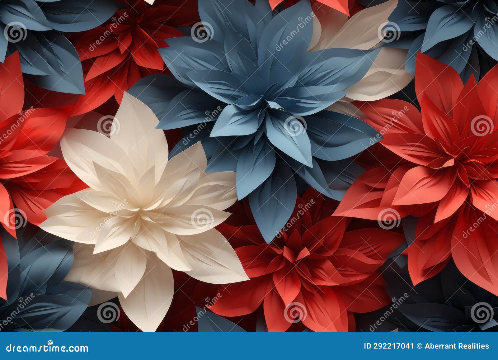 3d Rendering of Red White and Blue Flowers Stock Illustration ...