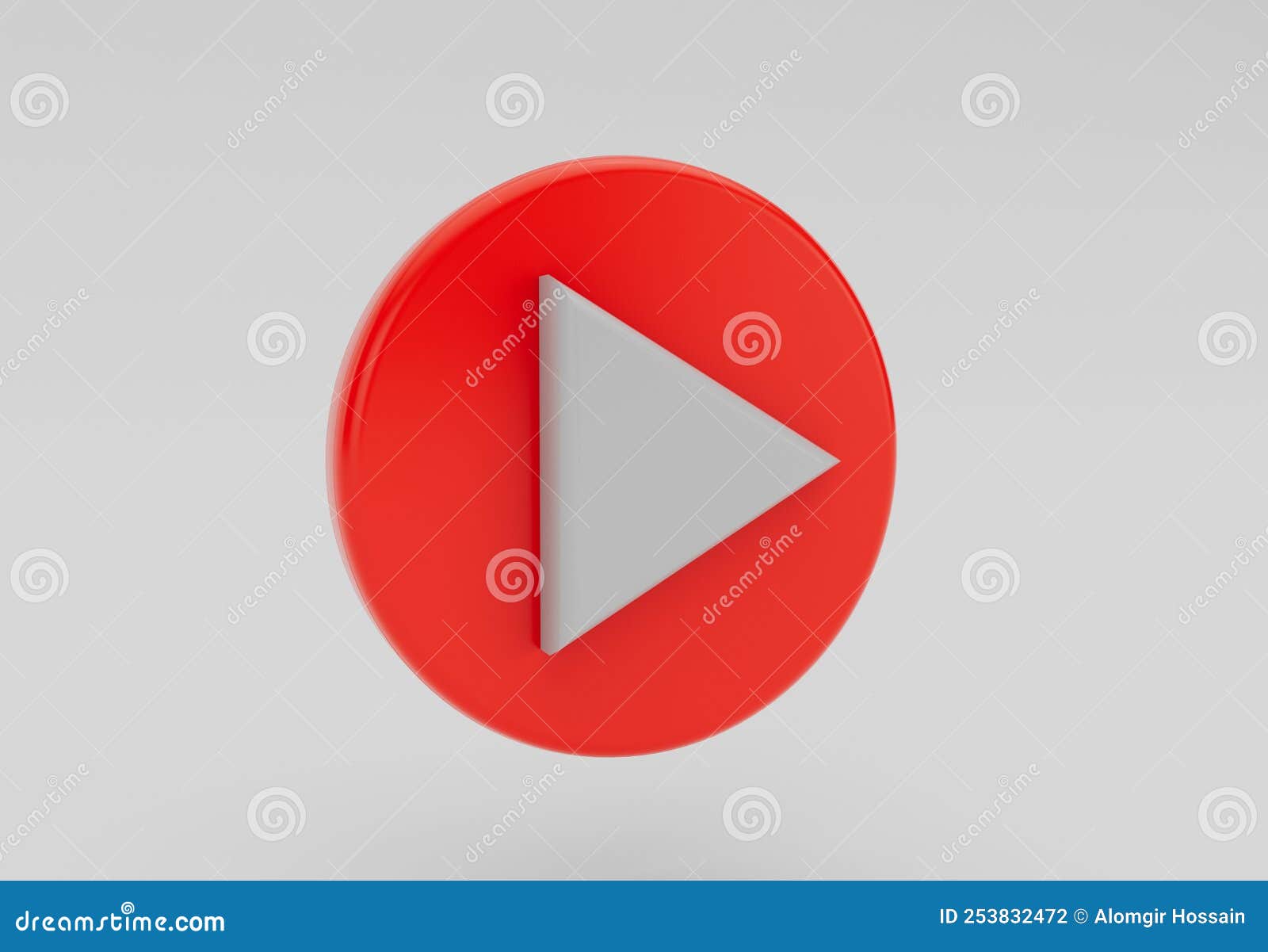 3d Rendering of Red and White Color Play Button Icon, on White ...