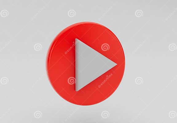 3d Rendering of Red and White Color Play Button Icon, on White ...