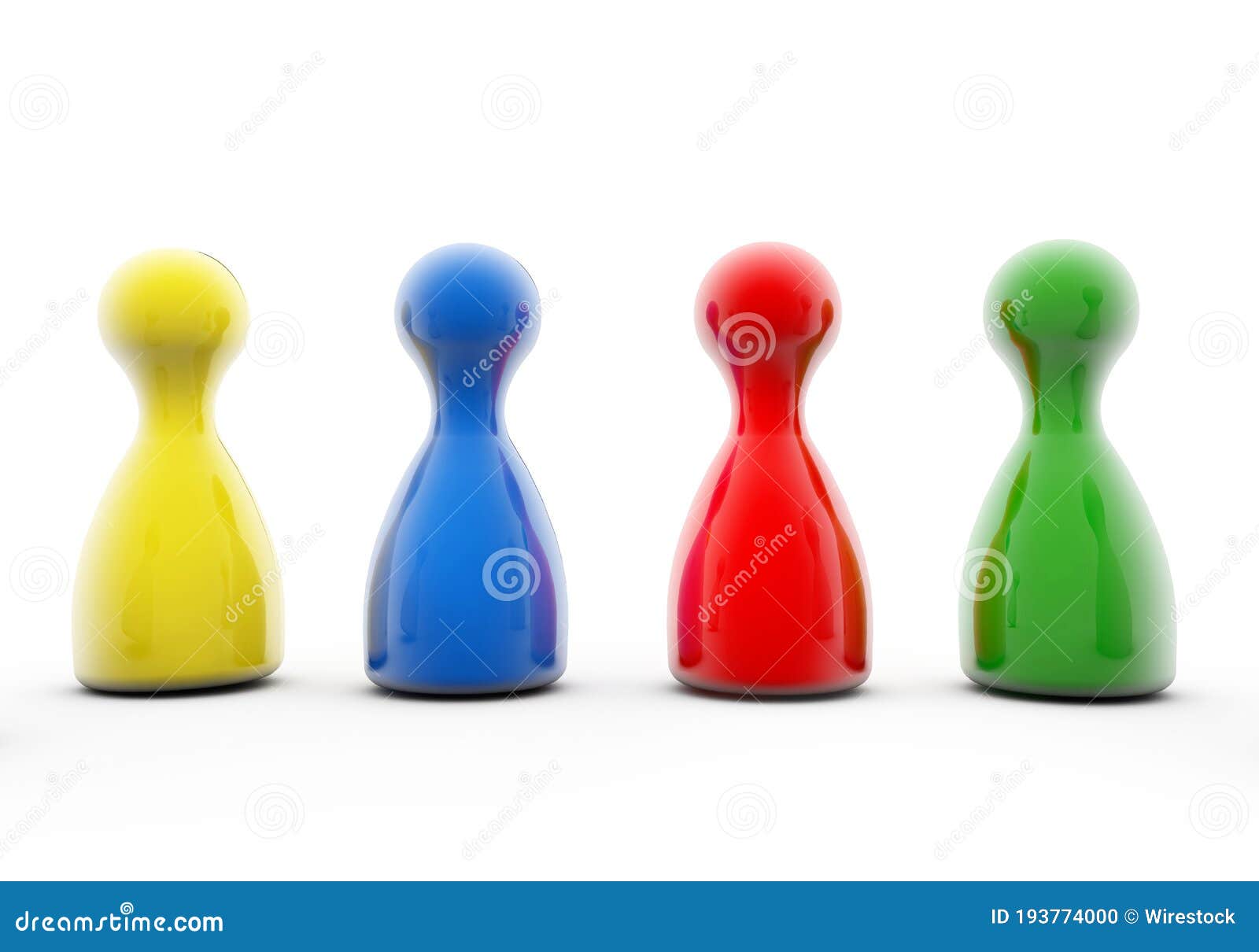 3D Rendering of Red, Yellow, Blue, and Green Game Figures Isolated on a ...