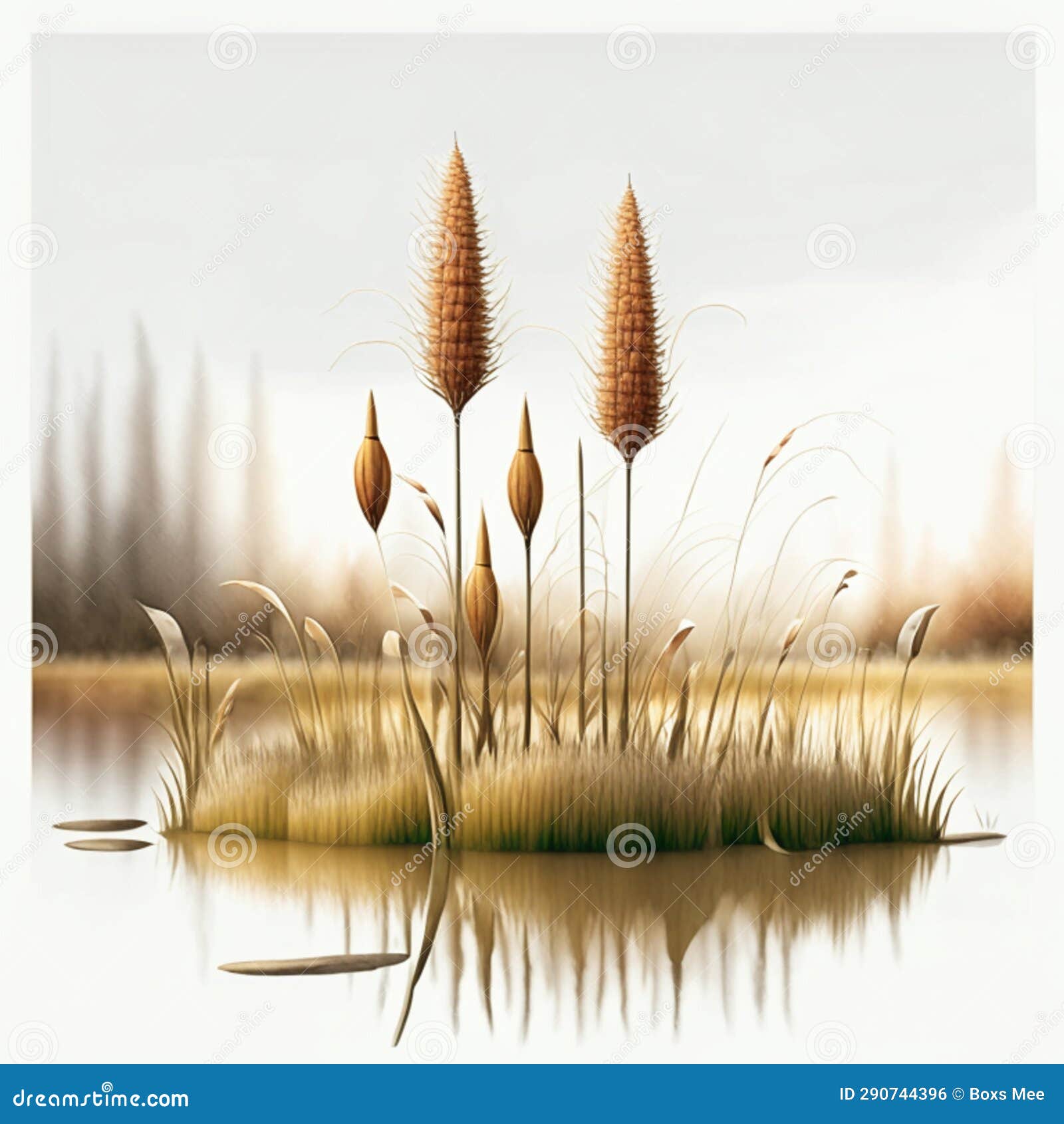 3d Rendering of a Reed Field with Reflection in Water. Generative AI ...