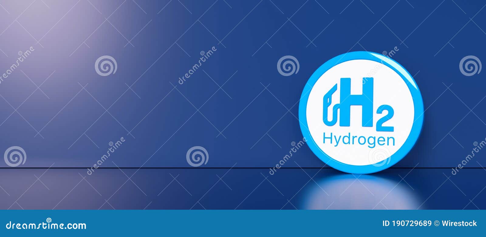 3d Rendering of a Reflecting Round-shaped H2 Hydrogen Sign on Dark Blue ...