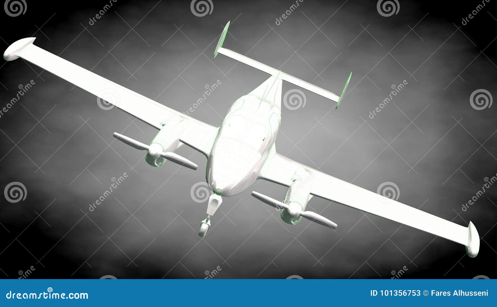 3d Rendering of a Reflective Airplane with Green Outlined Lines Stock ...