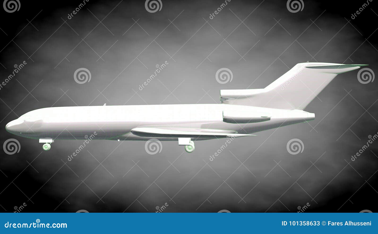 3d Rendering of a Reflective Airplane with Green Outlined Lines Stock ...