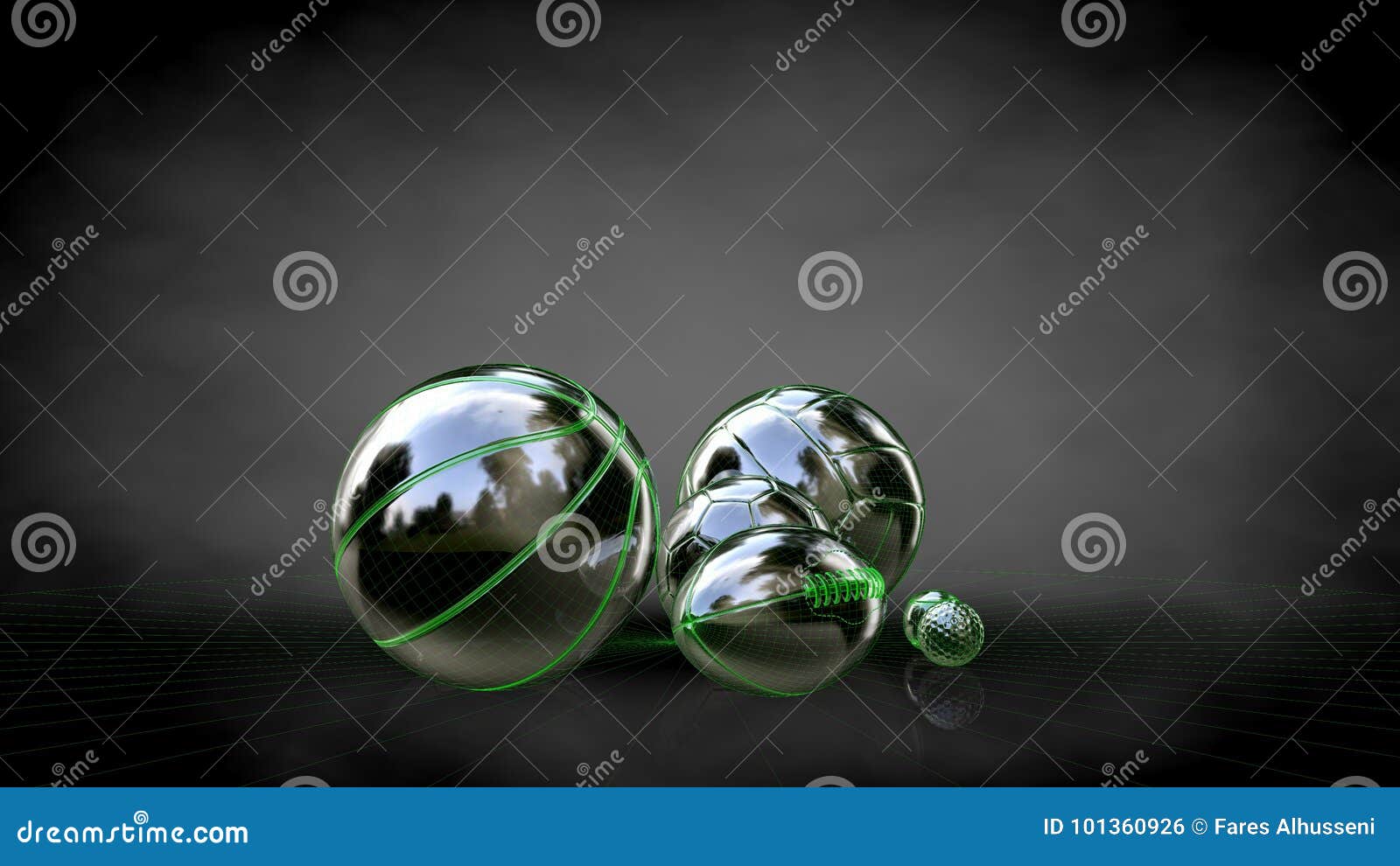 3d Rendering of a Reflective Balls with Green Outlined Lines As Stock ...