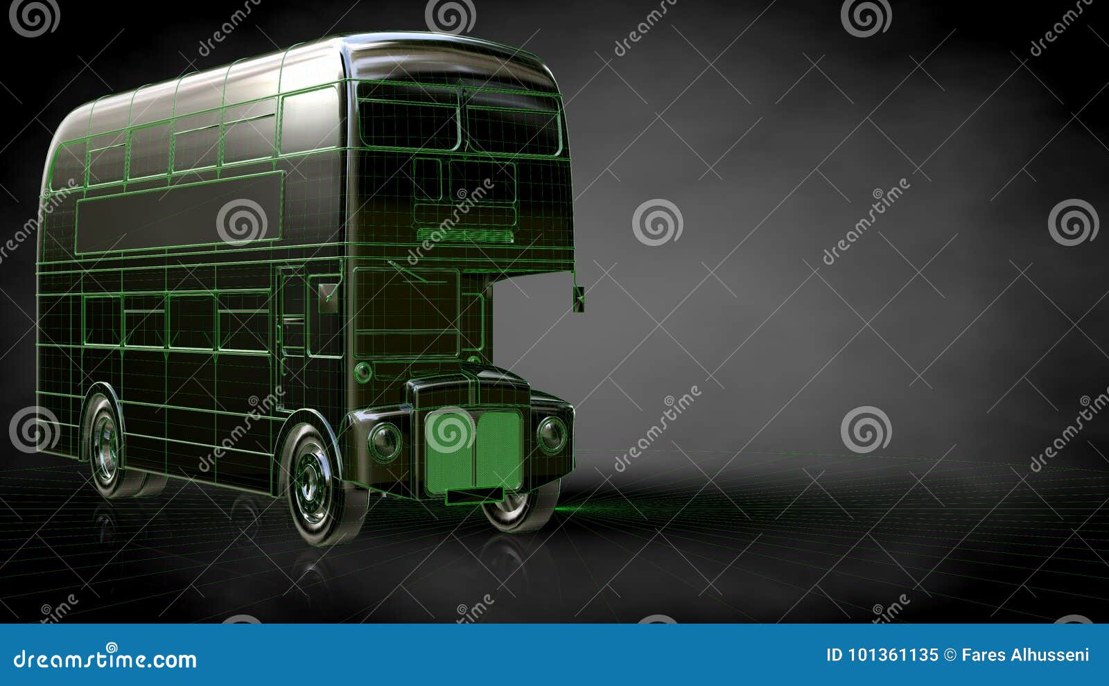 3d Rendering of a Reflective Bus with Green Outlined Lines As Bl Stock ...