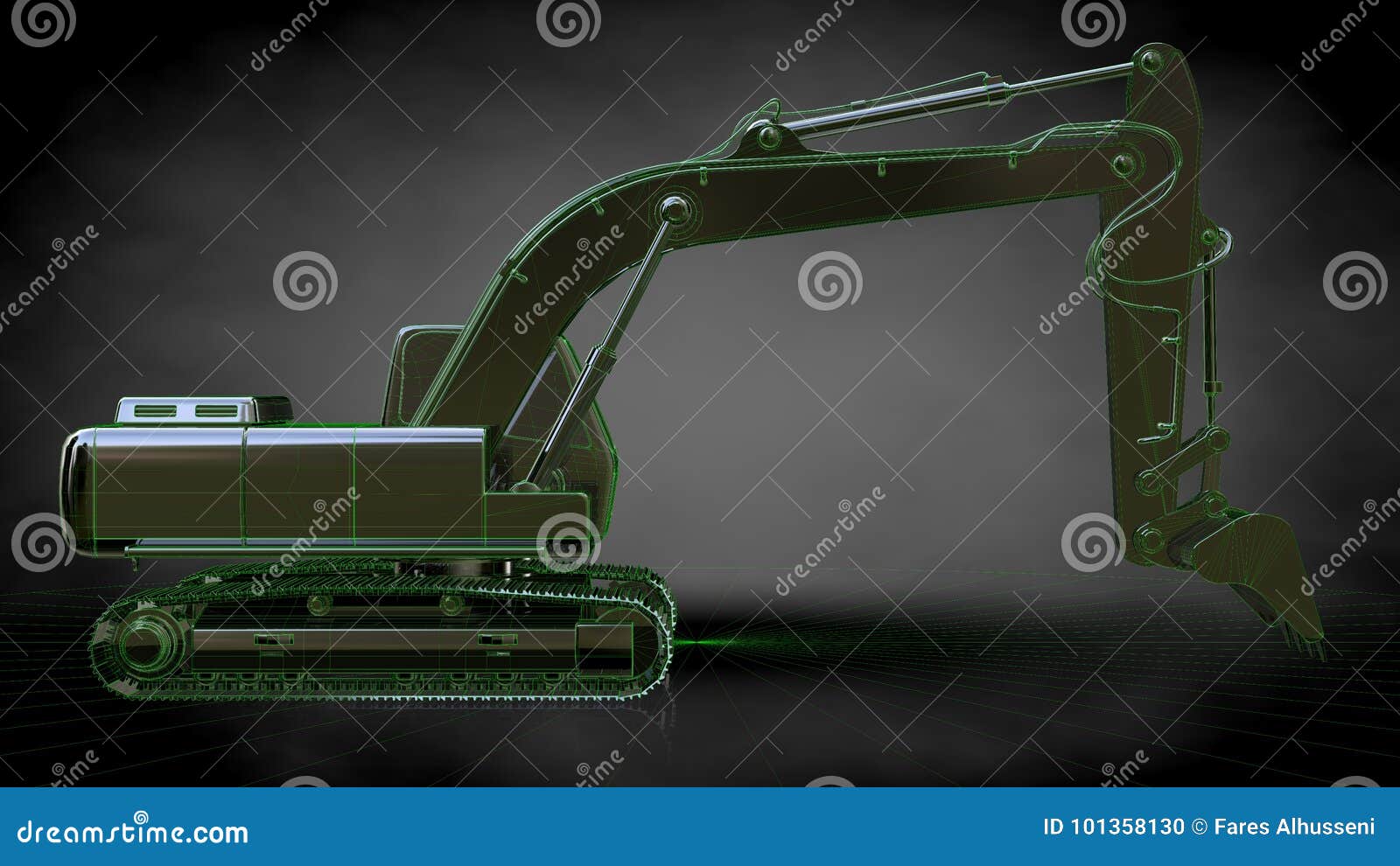 3d Rendering of a Reflective Digger with Green Outlined Lines As Stock ...