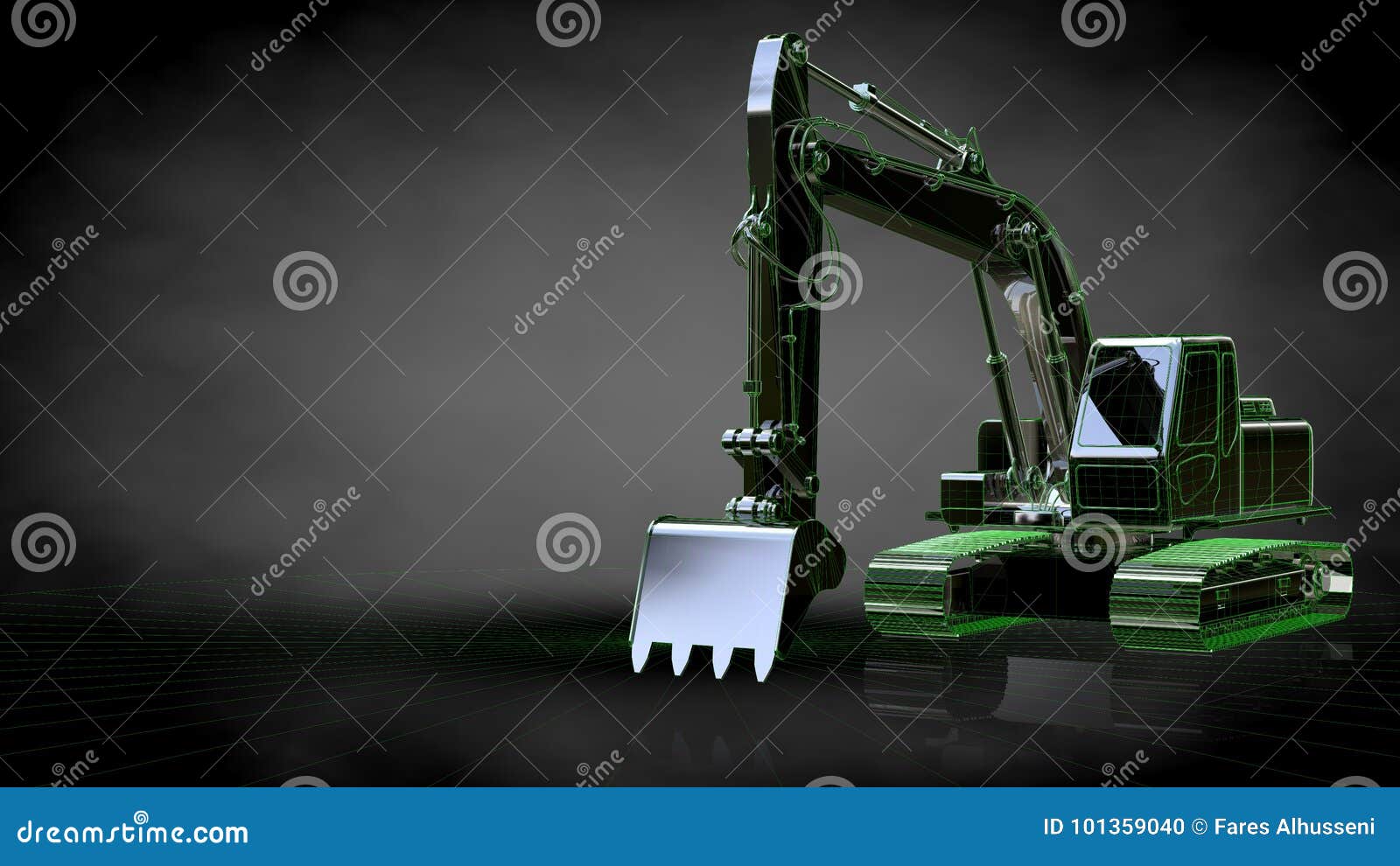 3d Rendering of a Reflective Digger with Green Outlined Lines As Stock ...