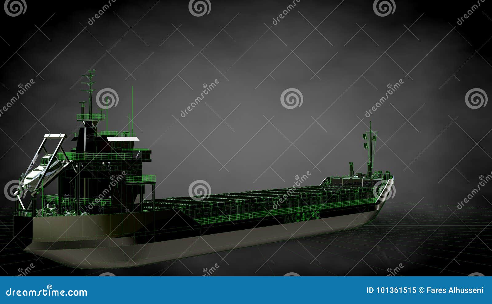 3d Rendering of a Reflective Huge Cargo Ship with Green Outlined Stock ...