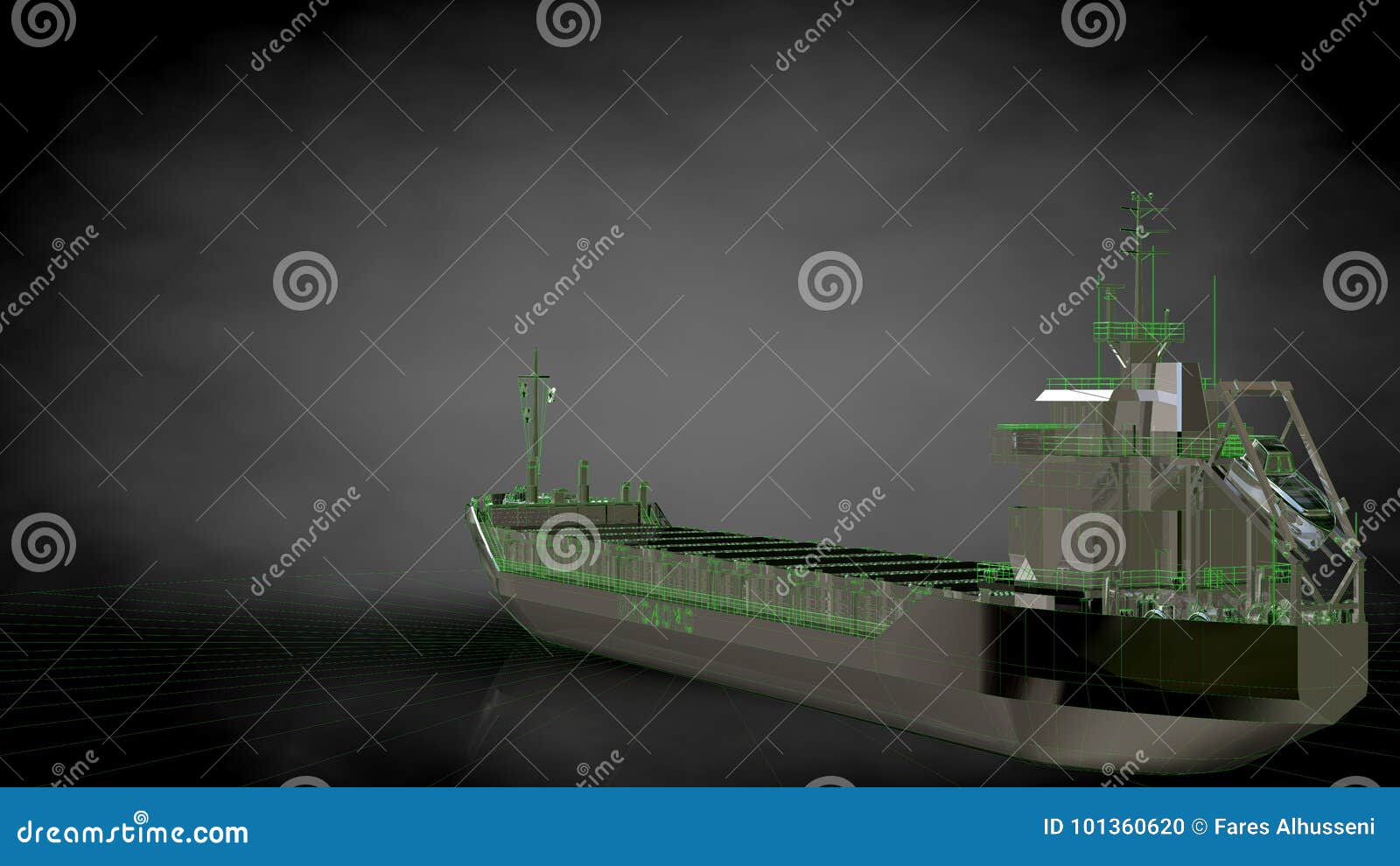 3d Rendering of a Reflective Huge Cargo Ship with Green Outlined Stock ...