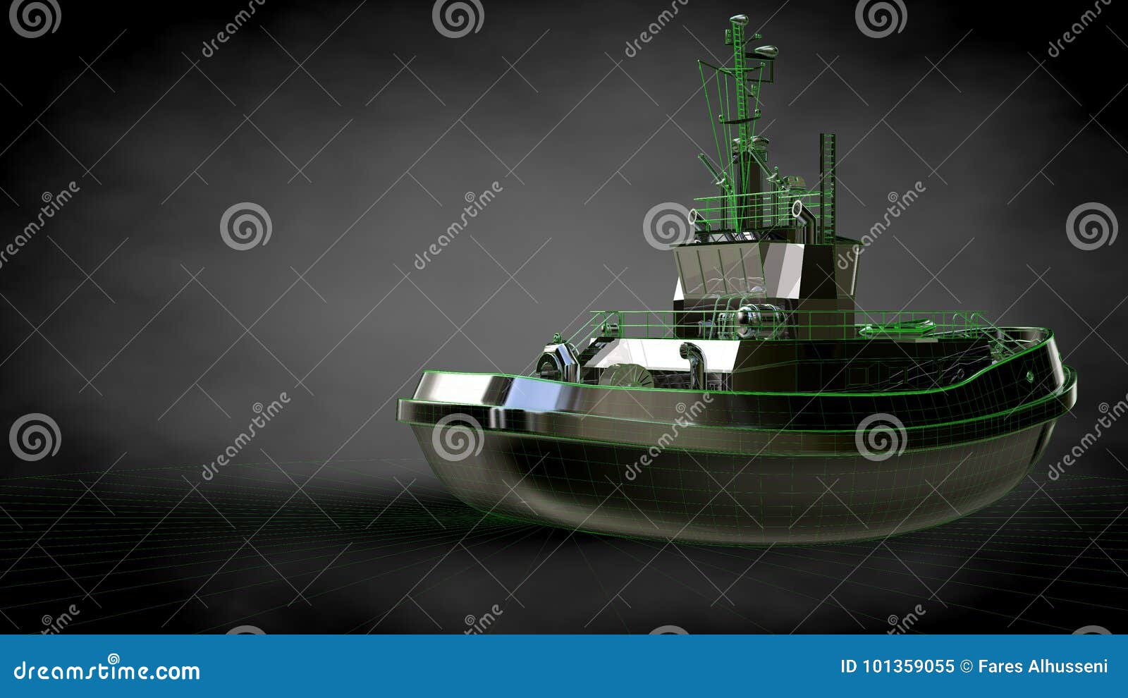 3d Rendering of a Reflective Ship with Green Outlined Lines As B Stock ...