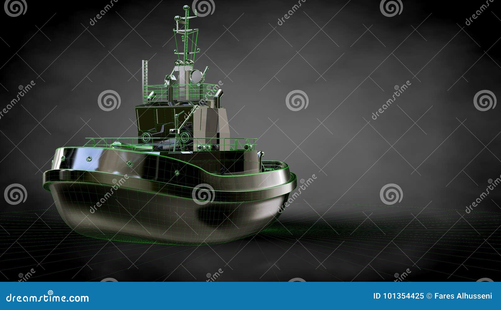 3d Rendering of a Reflective Ship with Green Outlined Lines As B Stock ...