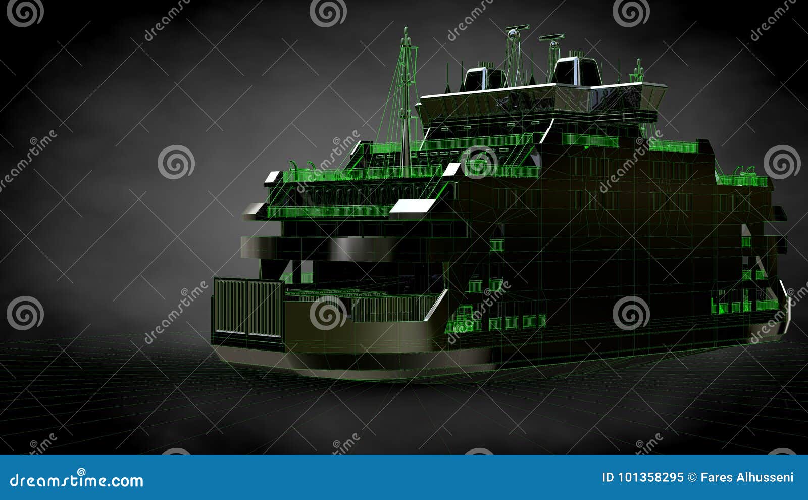 3d Rendering of a Reflective Ship with Green Outlined Lines As B Stock ...