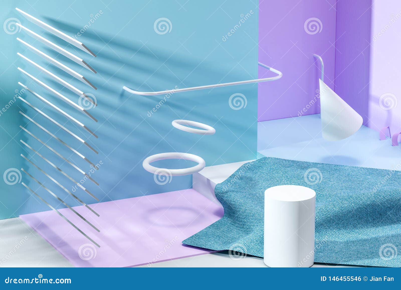 3d Rendering, Relaxing Tint Color Room with Creative Shapes Stock ...