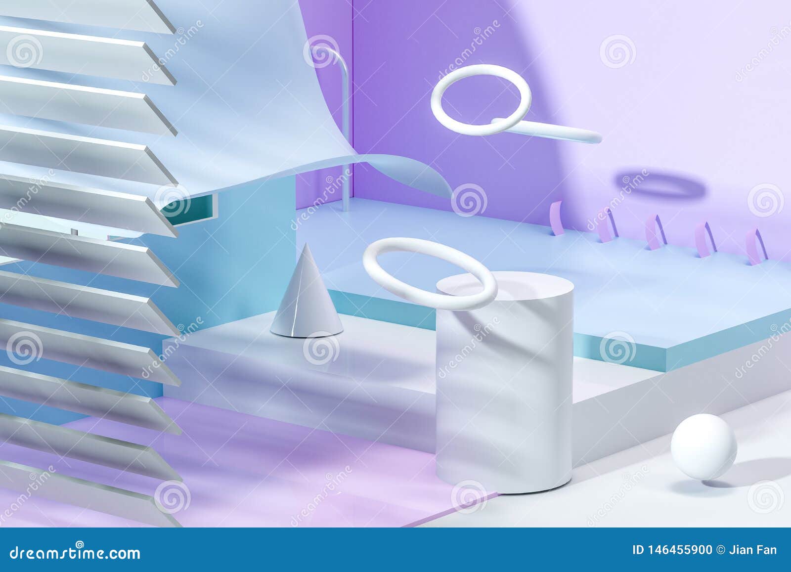 3d Rendering, Relaxing Tint Color Room with Creative Shapes Stock ...