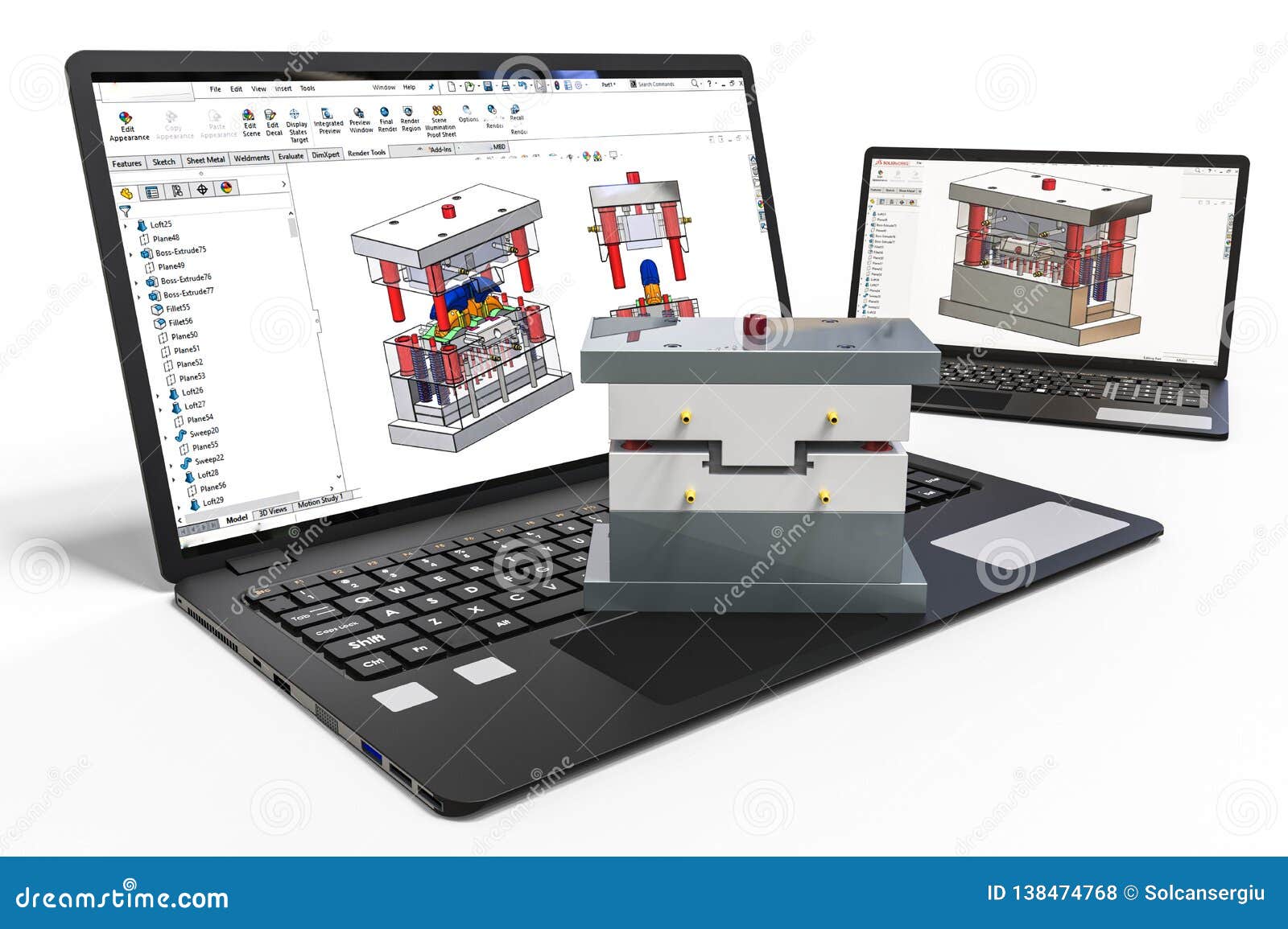 3D Rendering Representing an Plastic Injection Mold Development Stock ...