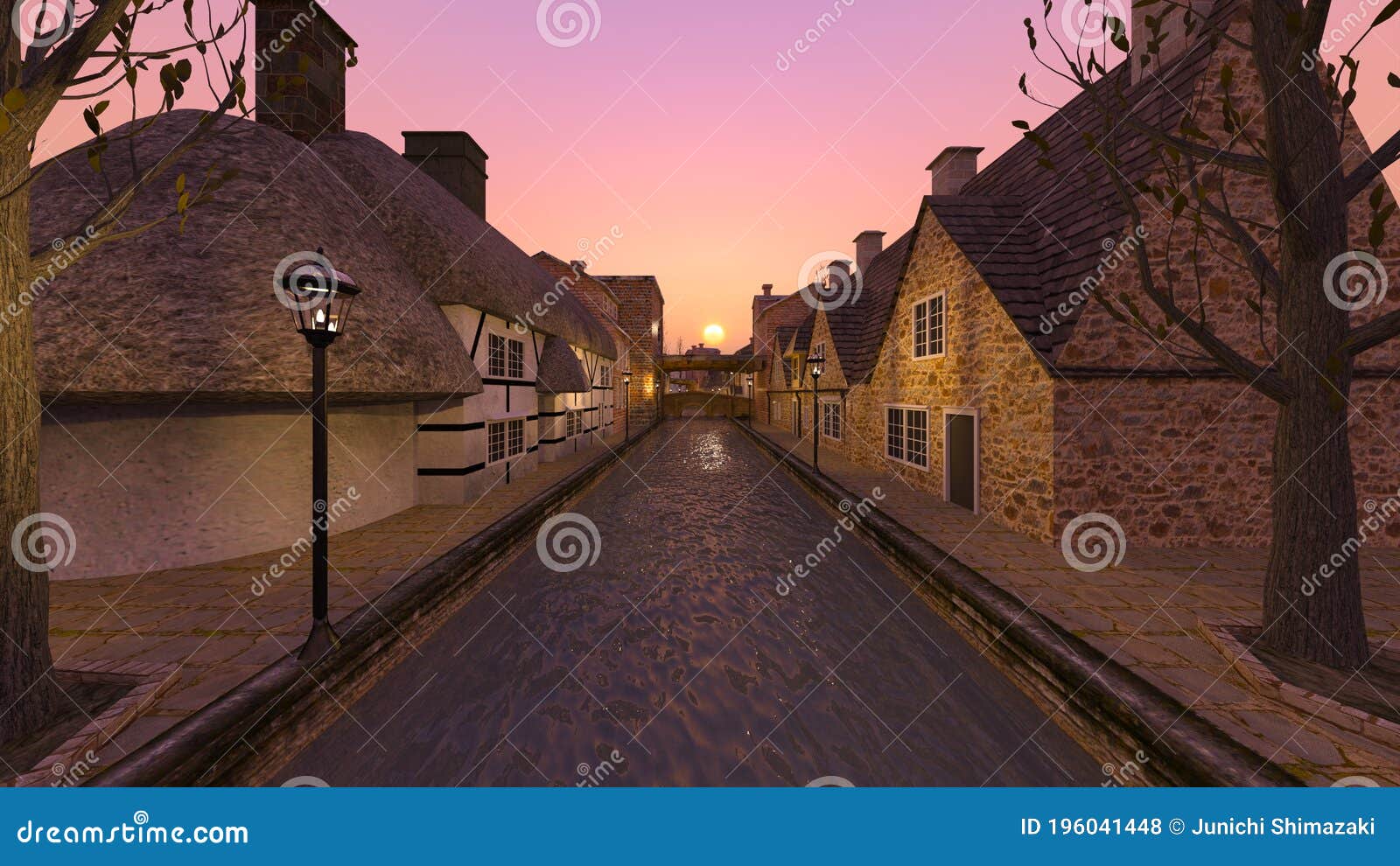 3D Rendering of Residential Area Road Stock Illustration - Illustration ...