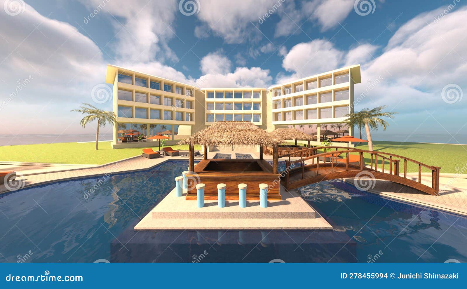 3D Rendering of the Resort Hotel Stock Illustration - Illustration of ...
