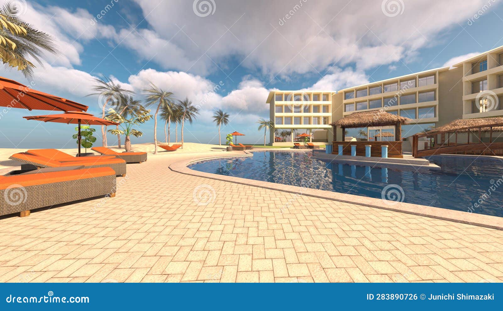3D Rendering of the Resort Hotel Stock Illustration - Illustration of ...