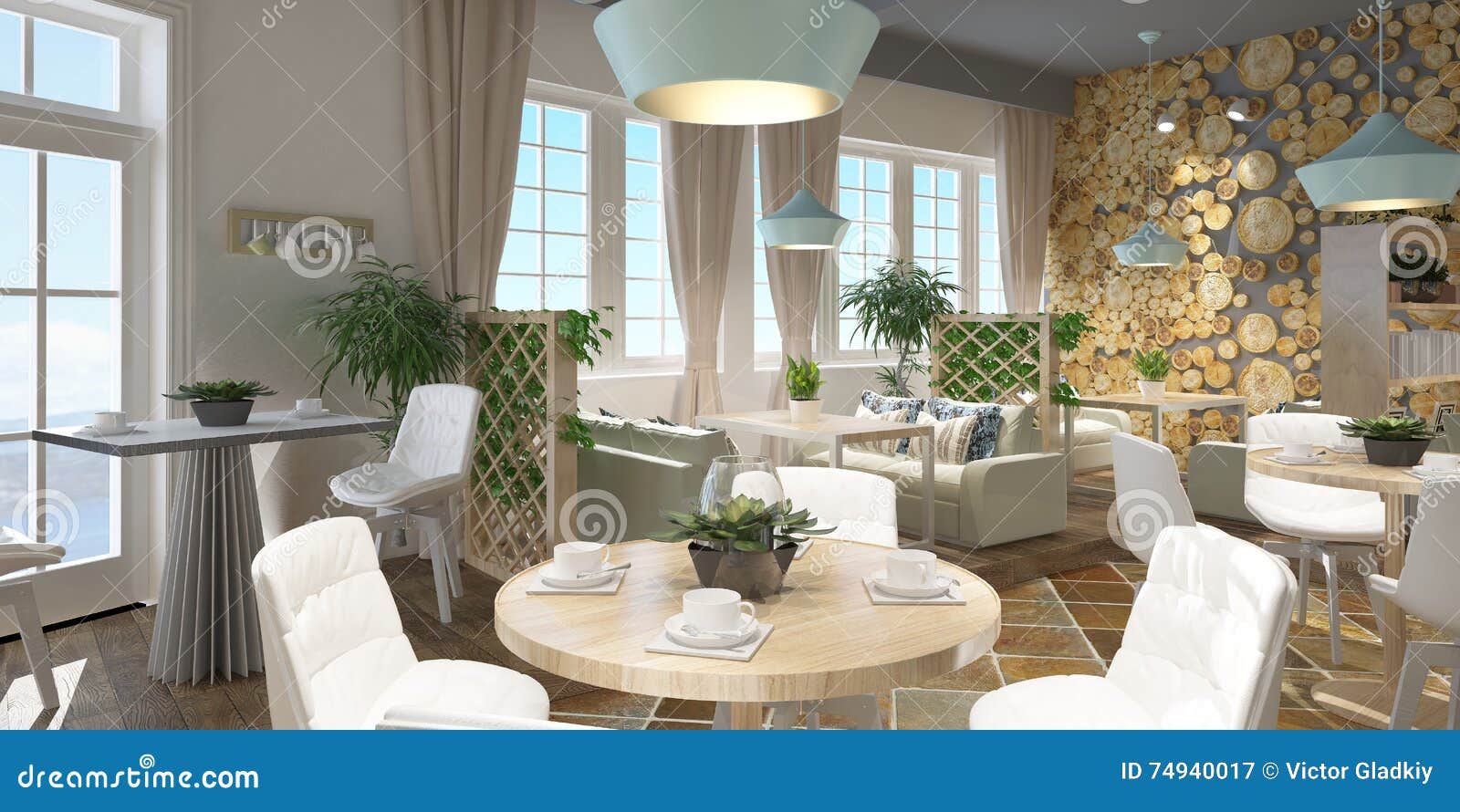 3D Rendering of a Restaurant Interior Design Stock Illustration ...
