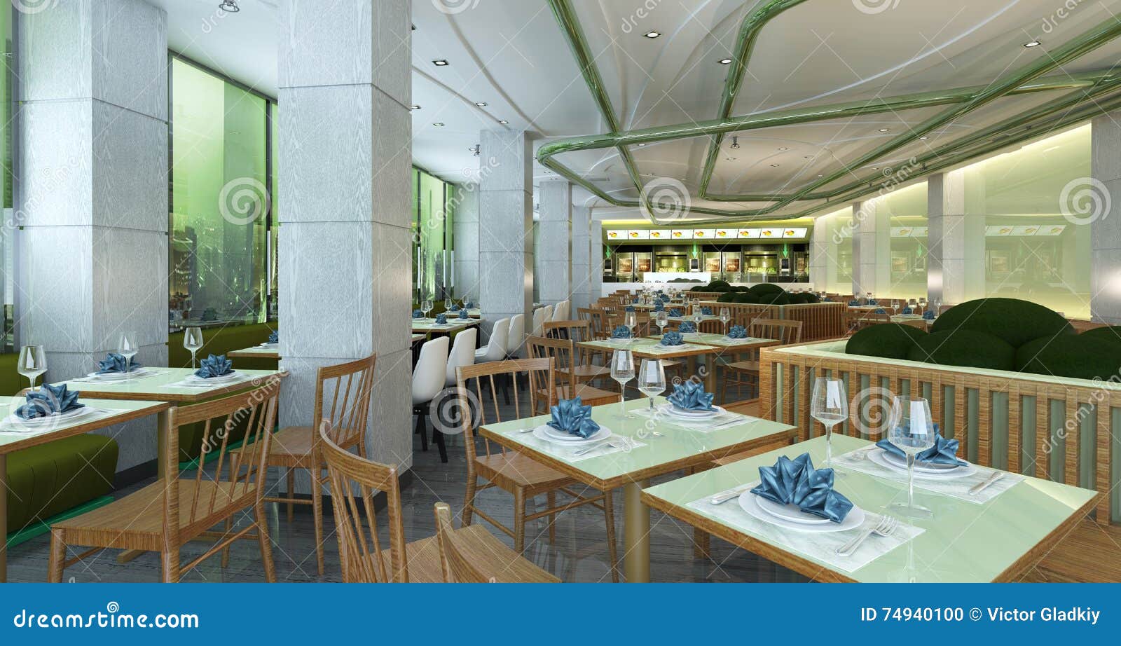 3D Rendering of a Restaurant Interior Design Stock Illustration ...