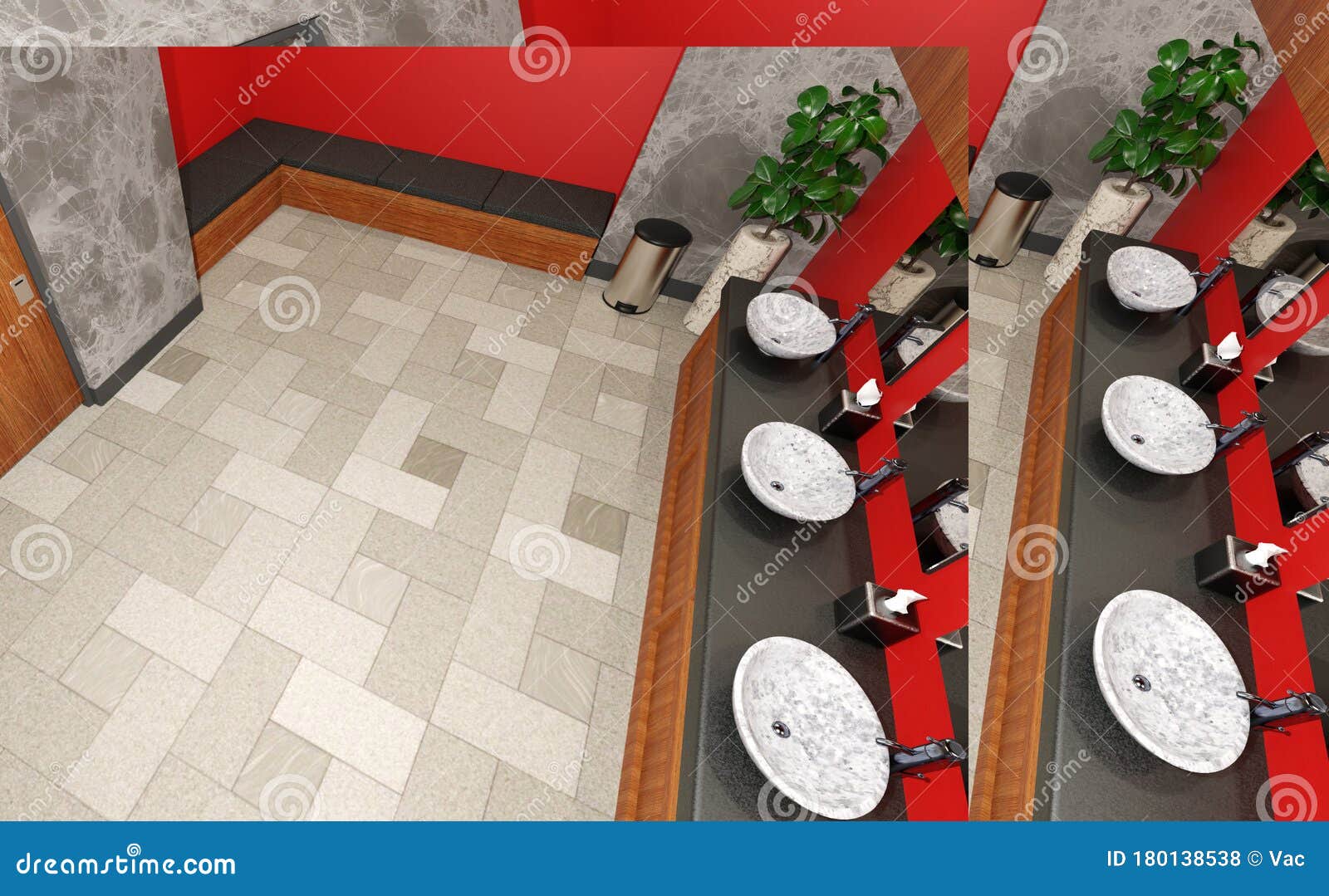 3D Rendering Restroom Interior Inside Stock Illustration - Illustration ...