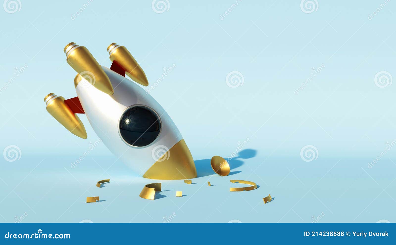 3d Rendering of a Retro Space Rocket Broken after Unsuccessful Landing ...