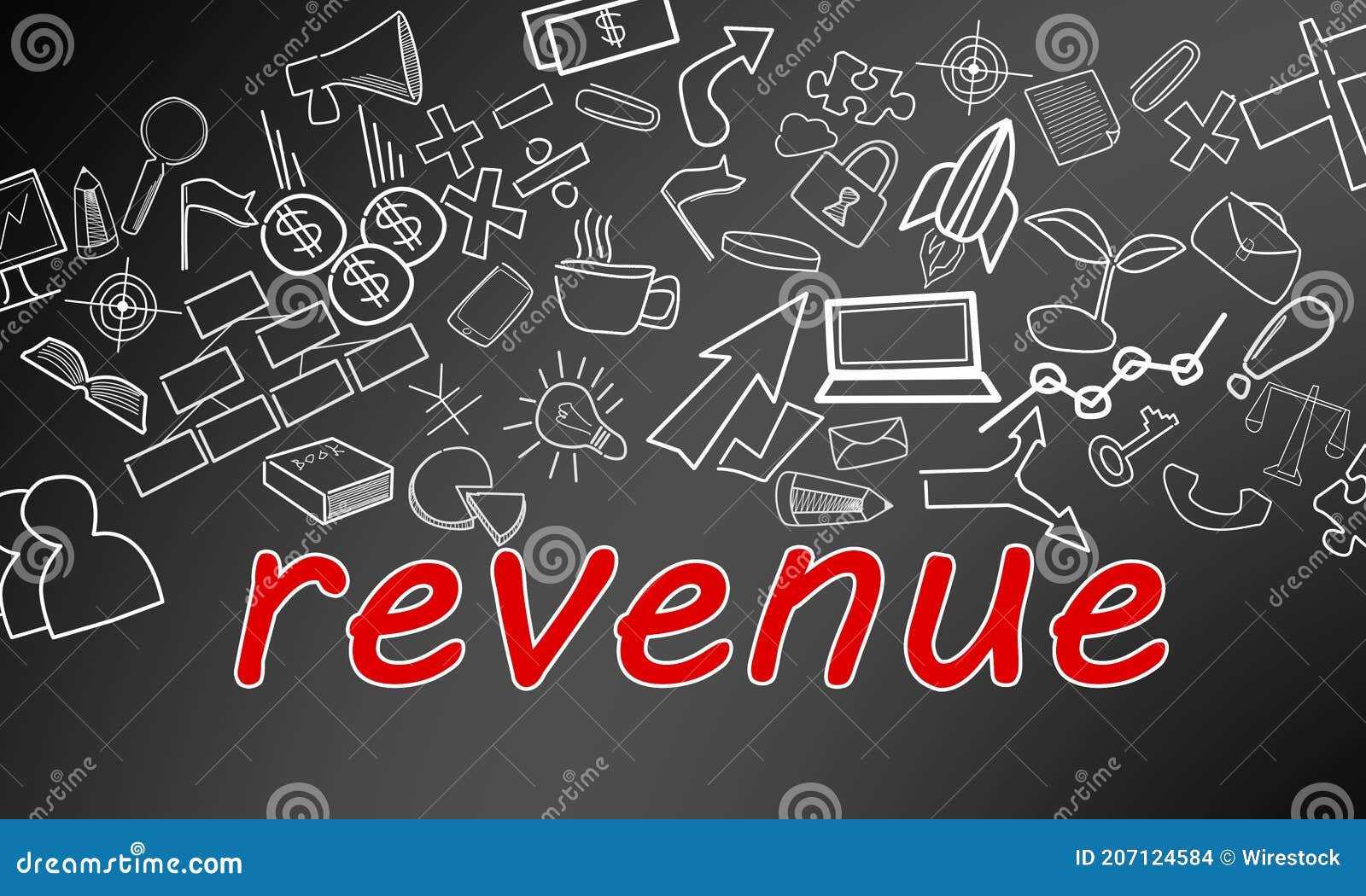3D Rendering of a Revenue Text with Creative Drawing for Success ...