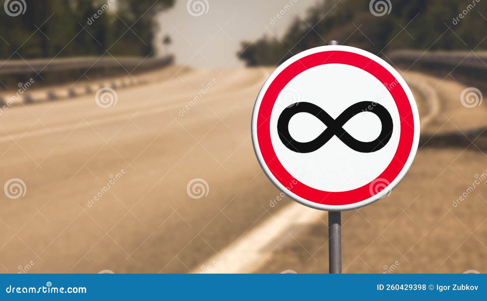 3D Rendering - Road Sign with Infinity Symbol on Highway Background ...